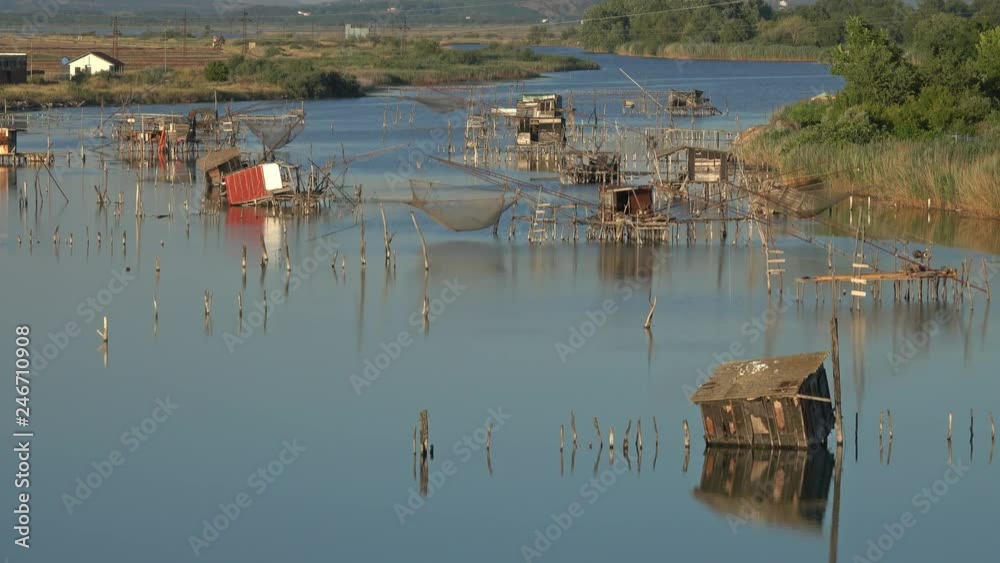 Traditional fishing nets, Old Fish trap at laguna in Ulcinj in ...