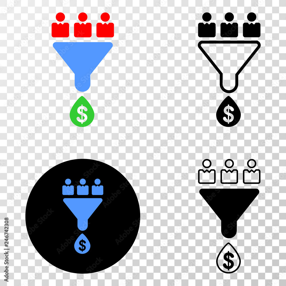 Customers sales funnel EPS vector icon with contour, black and colored ...