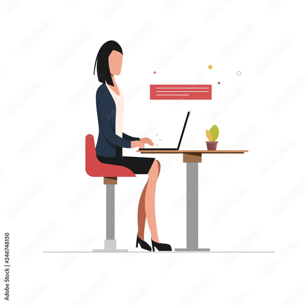 Business woman using laptop character. Social media infographic ...