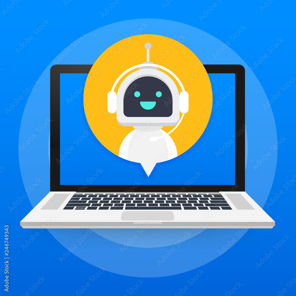 Chat Bot Using Laptop Computer, Robot Virtual Assistance Of Website Or ...