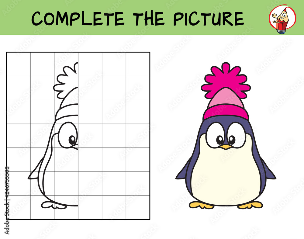 Complete the picture of a funny penguin. Copy the picture. Coloring ...