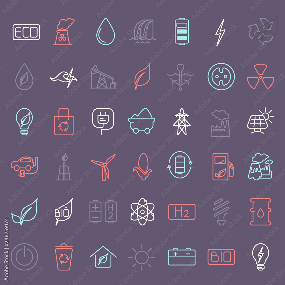 Collection of linear style vector icons on the theme of electric power ...