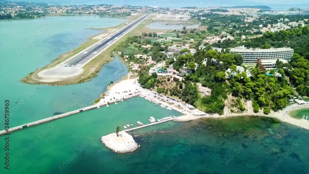 Aerial drone bird's eye view video of famous area of Kanoni near iconic ...