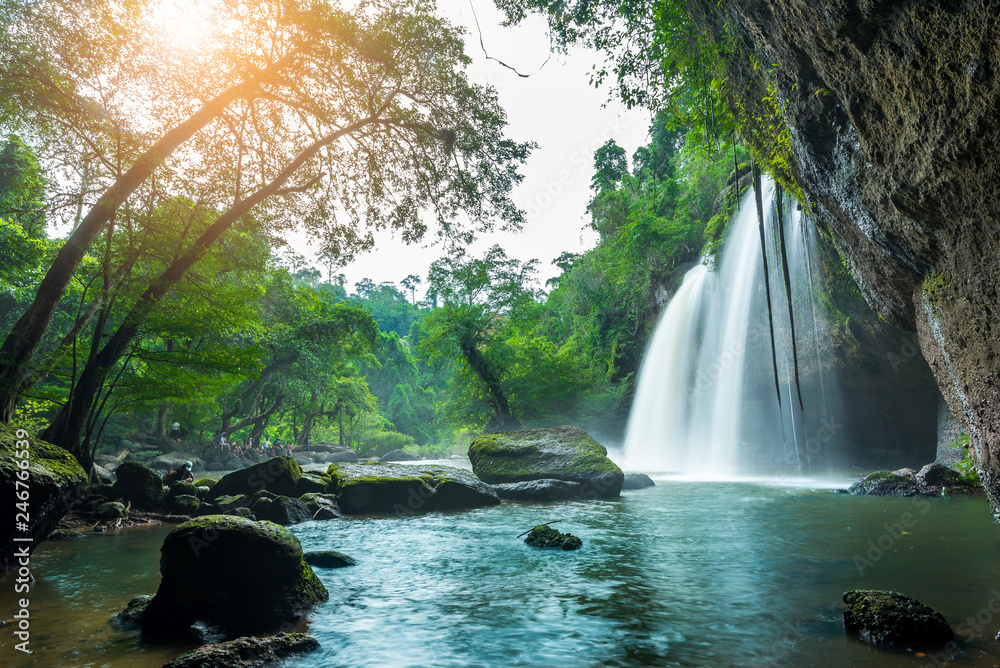 Beauty in nature, amazing waterfall at tropical forest of national park ...