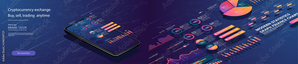 Online statistics and data Analytics.Digital money market, investment ...
