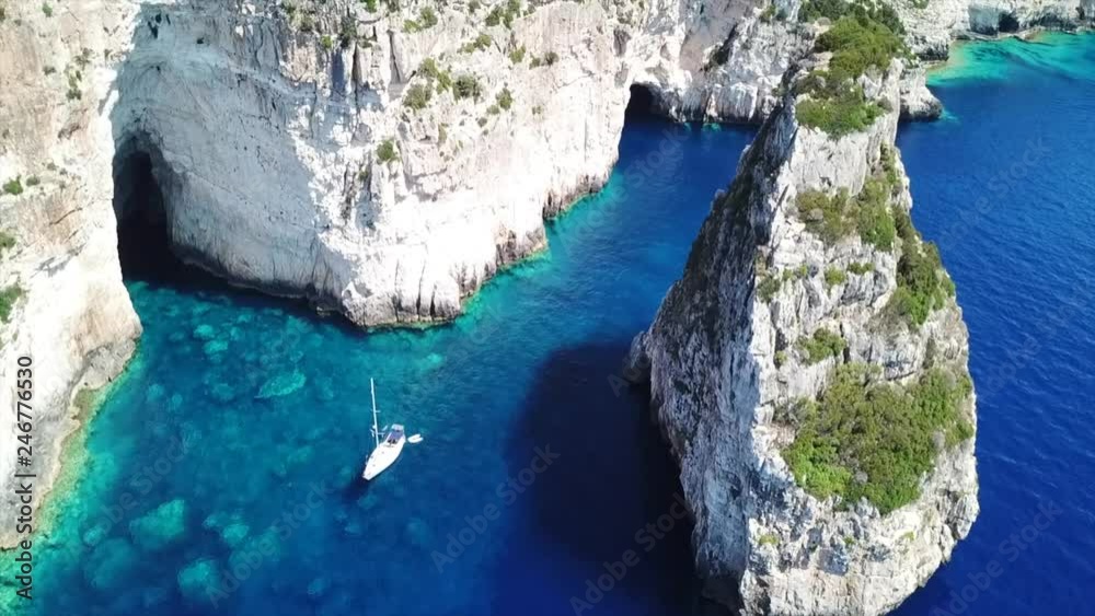 Vidéo Stock Aerial drone bird's eye view video of tropical rocky bay of ...