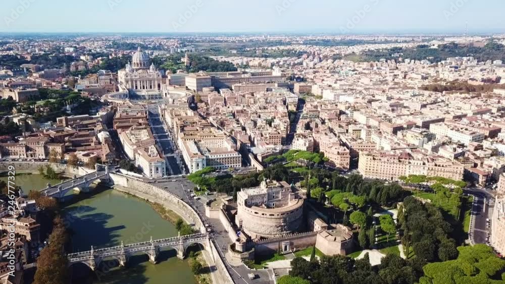 Aerial drone view video of iconic Castel Sant' Angelo (castle of Holy ...