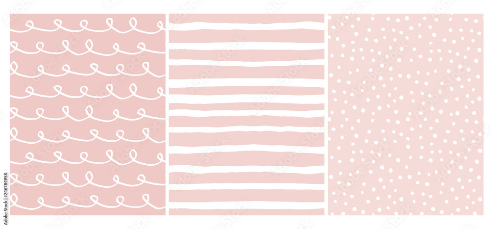 Set of 3 Hand Drawn Irregular Geometric Patterns. White Horizontal ...