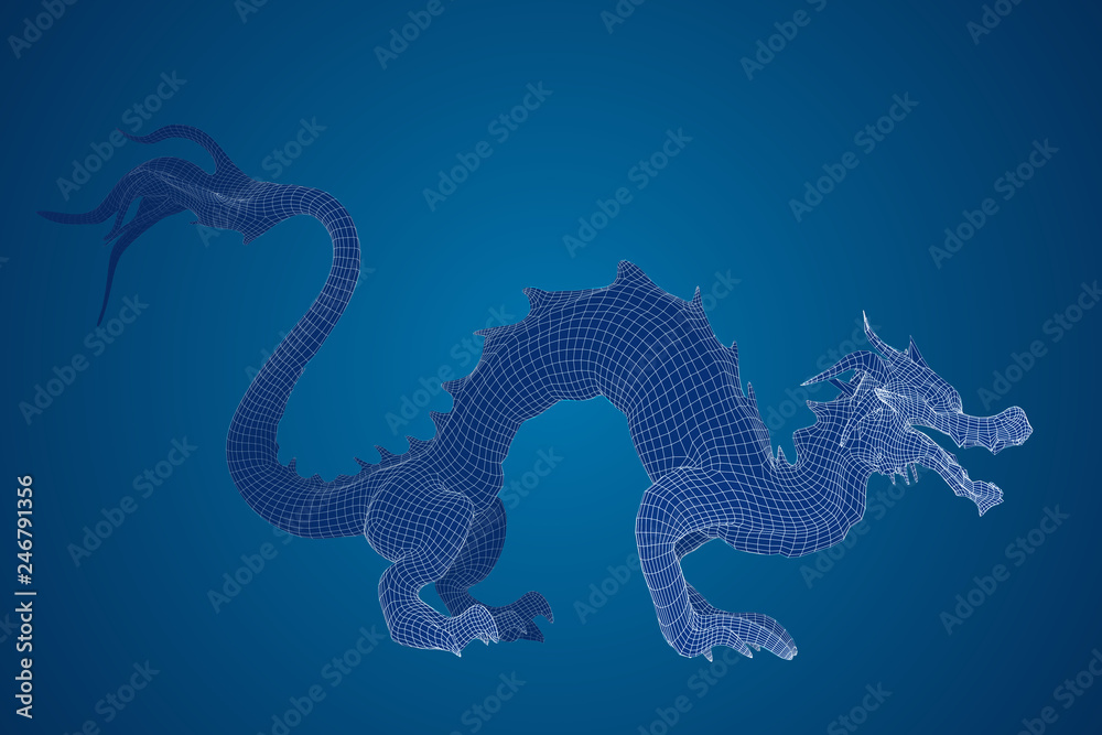 symbol of chinese new year. long flying dragon kite. vector 3d ...