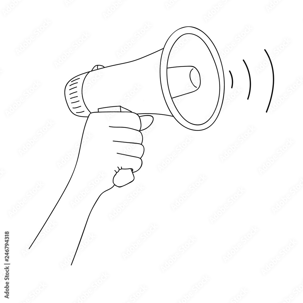 Megaphone cartoon vector and illustration, black and white, hand drawn ...