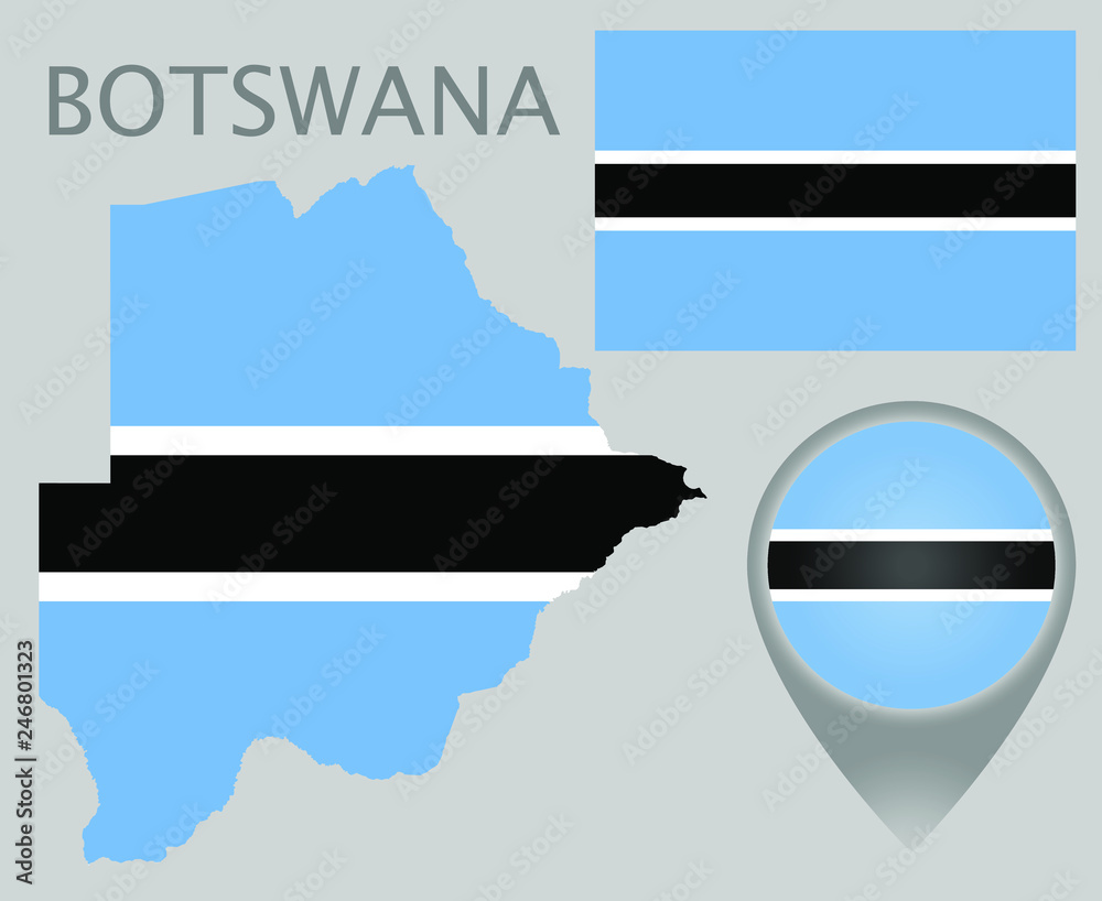 Colorful flag, map pointer and map of Botswana in the colors of the ...