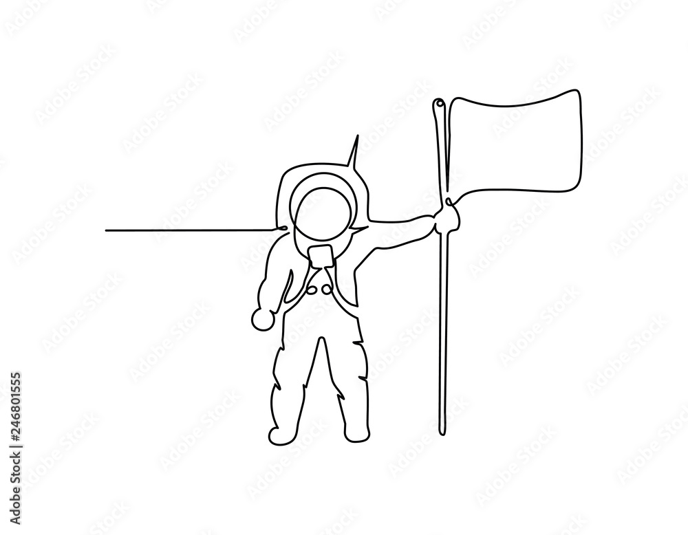 Space one line art. Continuous single drawn one line astronaut ...