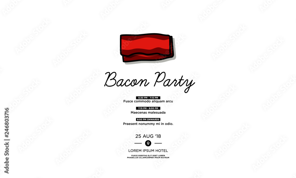 Bacon Party Invitation Design with When and Where Details Stock Vector ...