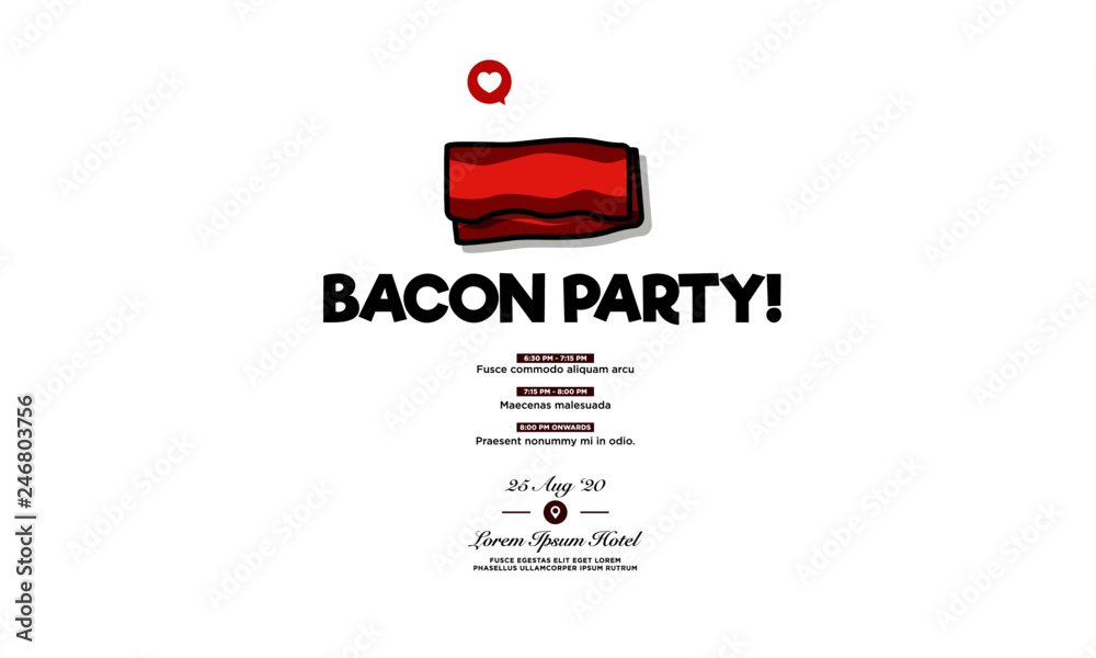 Bacon Party Invitation Design with When and Where Details Stock Vector ...
