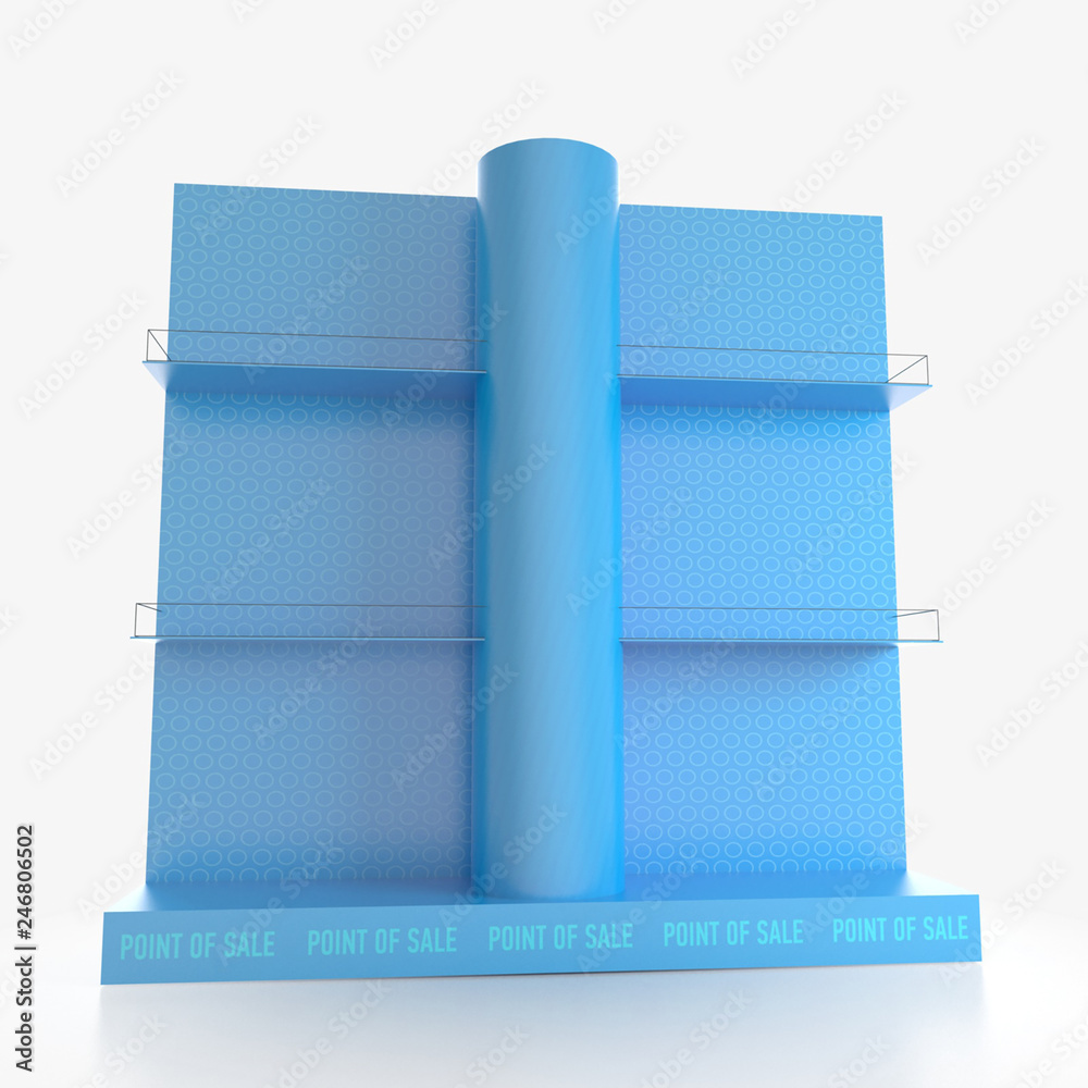 Empty store shelves. Retail shelf rack. Showcase display. Mockup ...