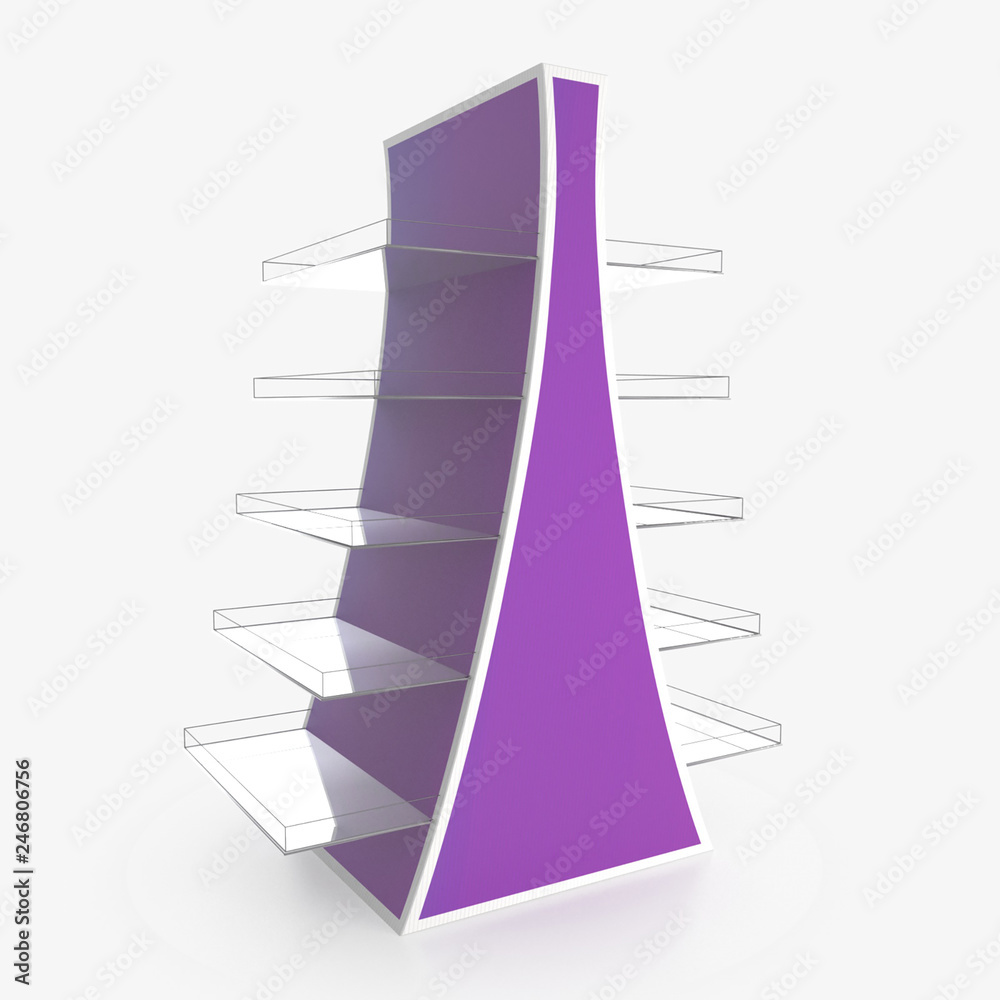 Empty store shelves. Retail shelf rack. Showcase display. Mockup ...