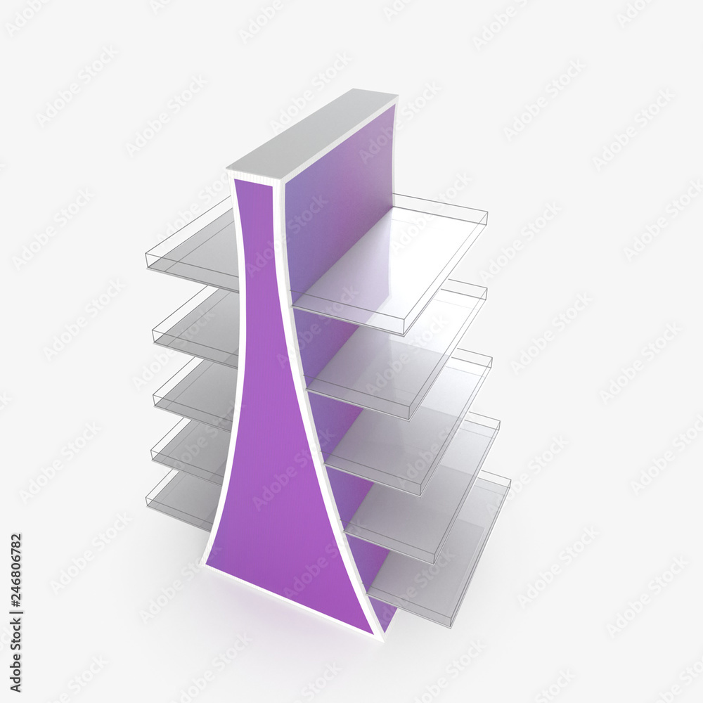 Empty store shelves. Retail shelf rack. Showcase display. Mockup ...