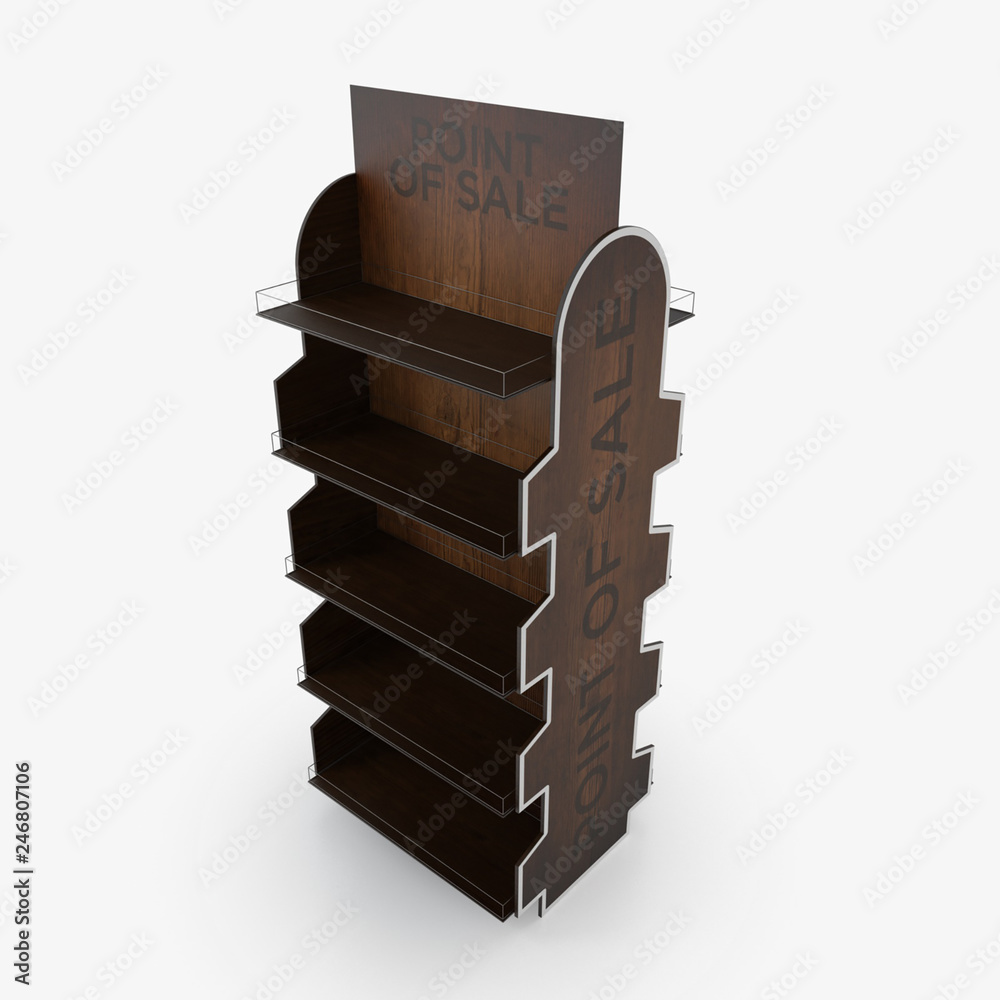 Empty store shelves. Retail shelf rack. Showcase display. Mockup ...