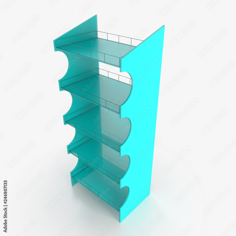 Empty store shelves. Retail shelf rack. Showcase display. Mockup ...