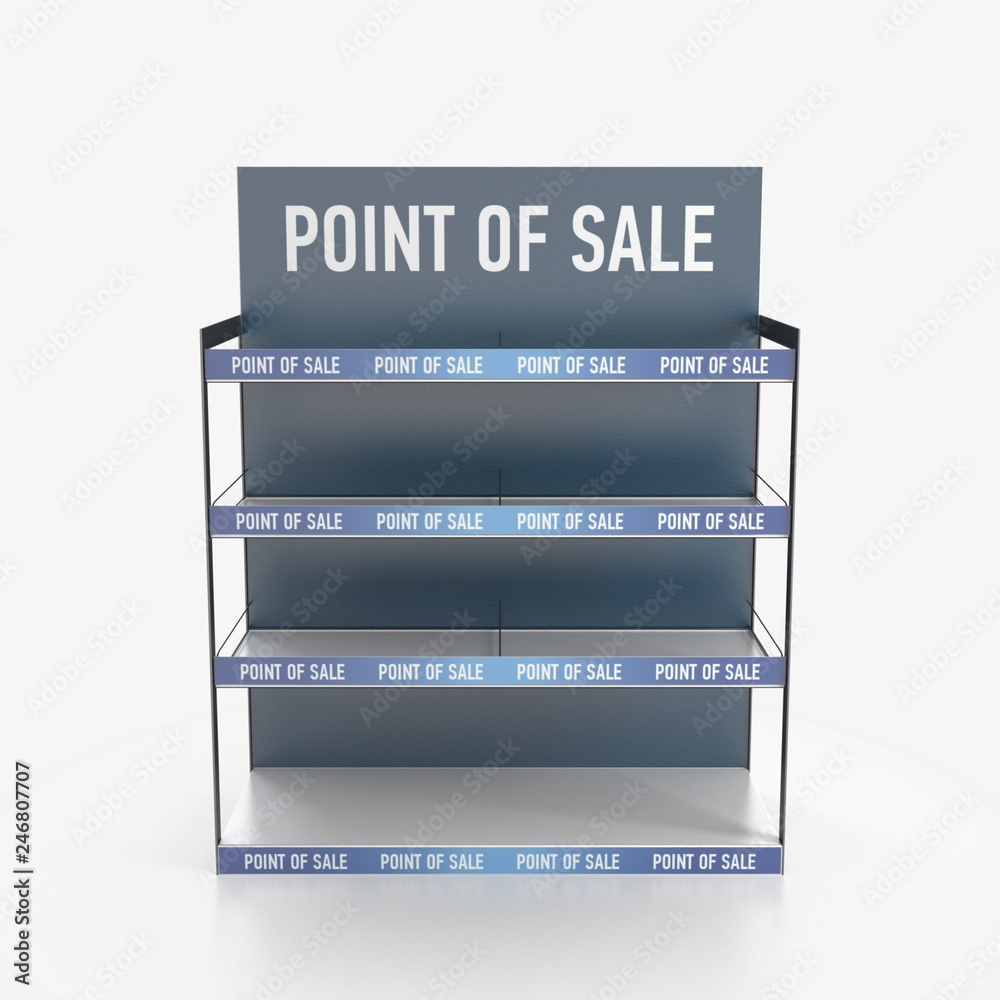 Empty store shelves. Retail shelf rack. Showcase display. Mockup ...