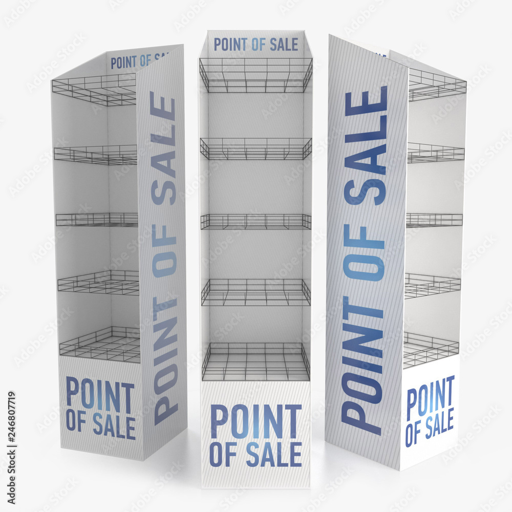 Empty store shelves. Retail shelf rack. Showcase display. Mockup ...