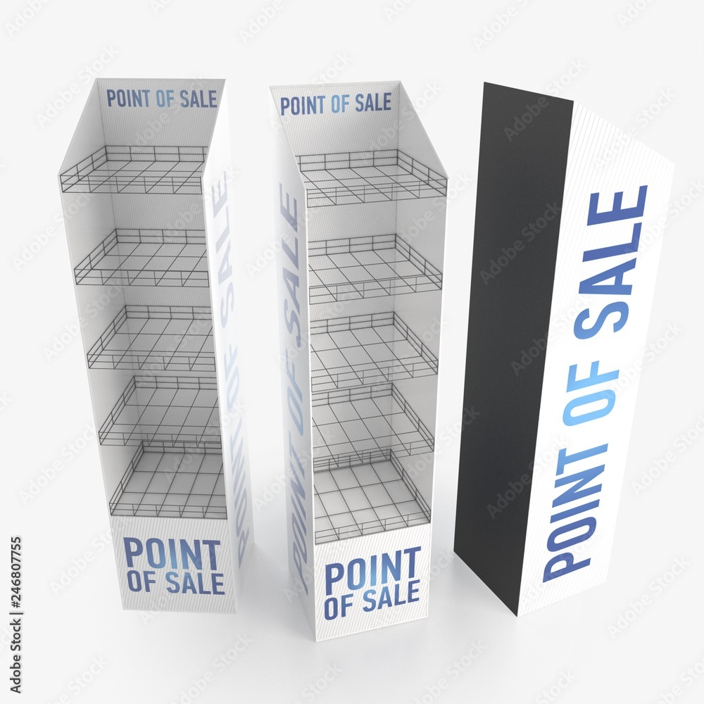 Empty store shelves. Retail shelf rack. Showcase display. Mockup ...