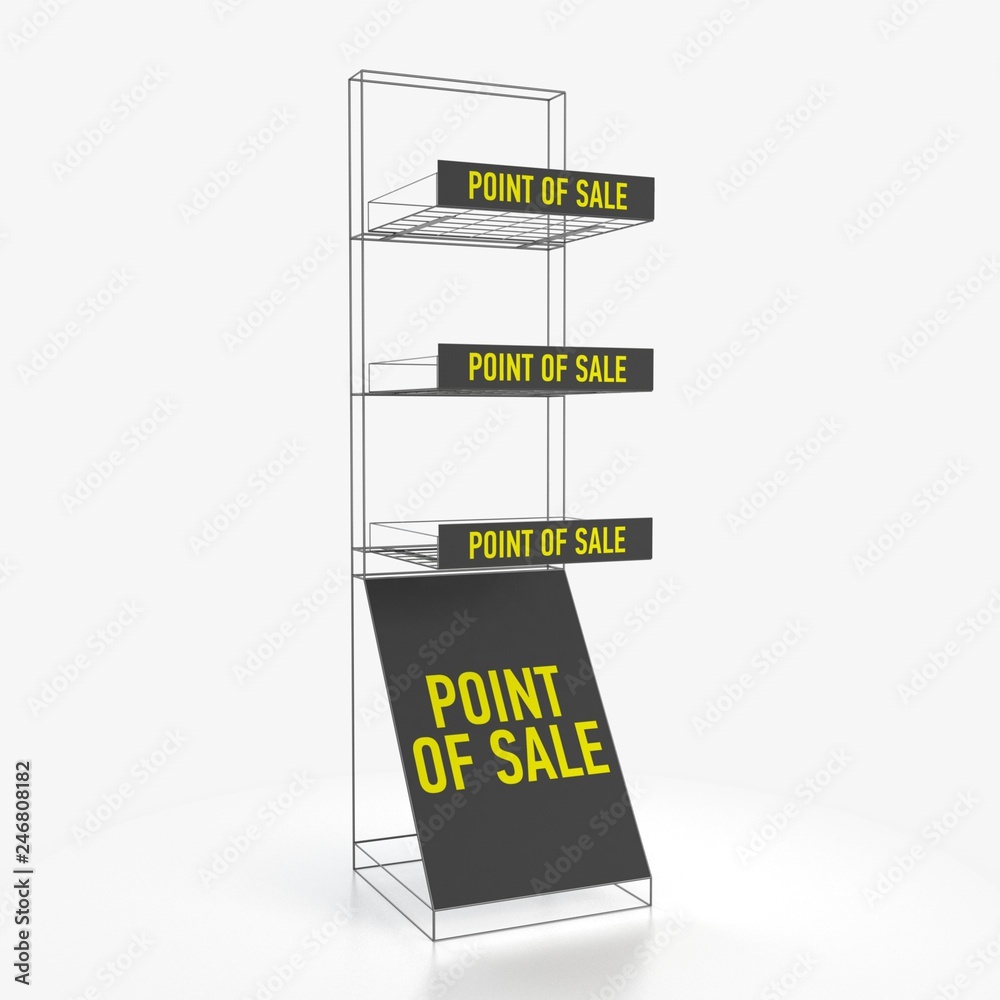 Empty store shelves. Retail shelf rack. Showcase display. Mockup ...