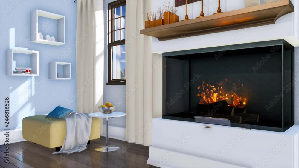 Bright living room interior in modern minimalist design style with ...