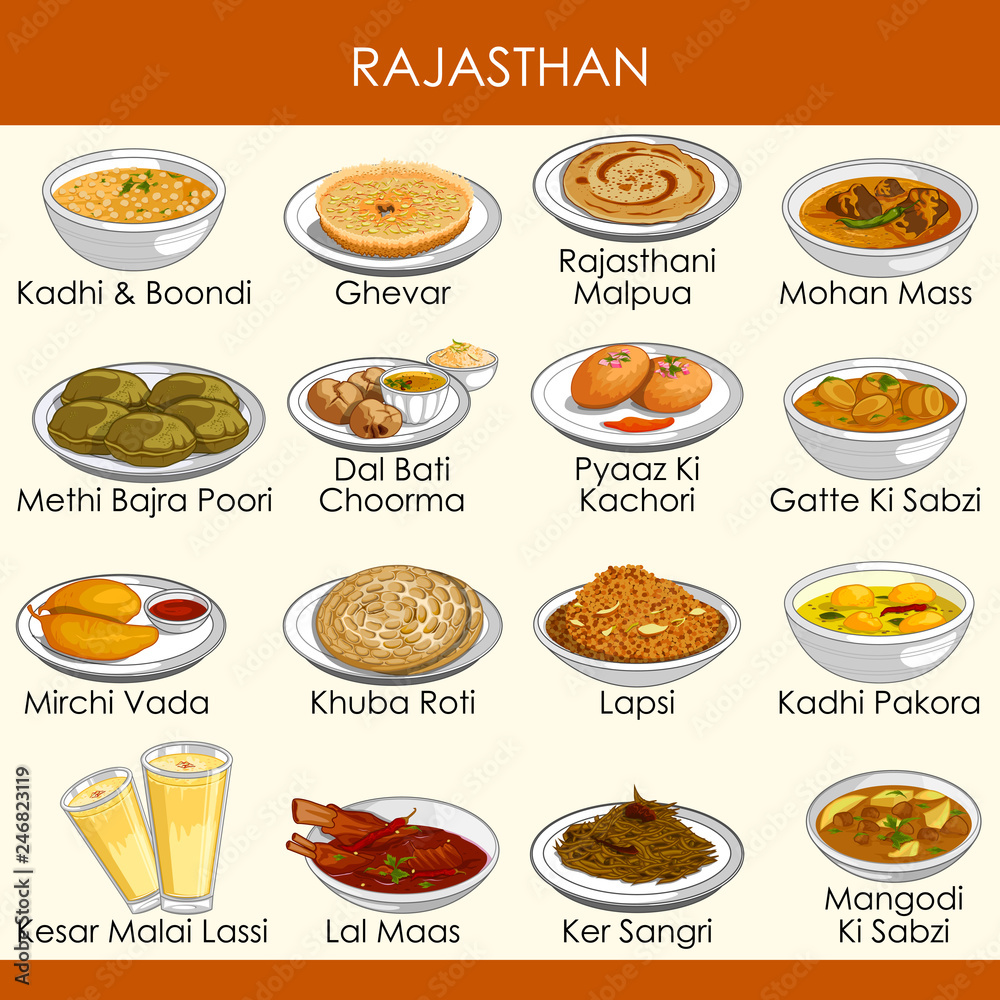 illustration of delicious traditional food of Rajasthan India Stock ...