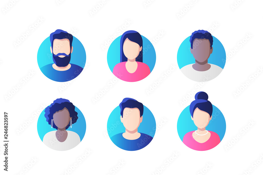Vetor de Avatar profile picture icon set including male and female ...