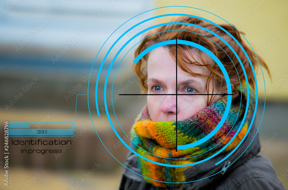 Identification in progress - a woman is identified by a surveillance ...