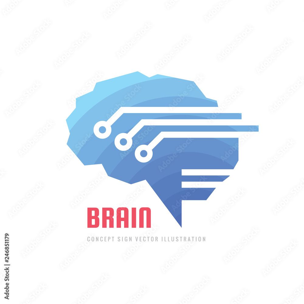 Abstract human digital brain - business vector logo template concept ...