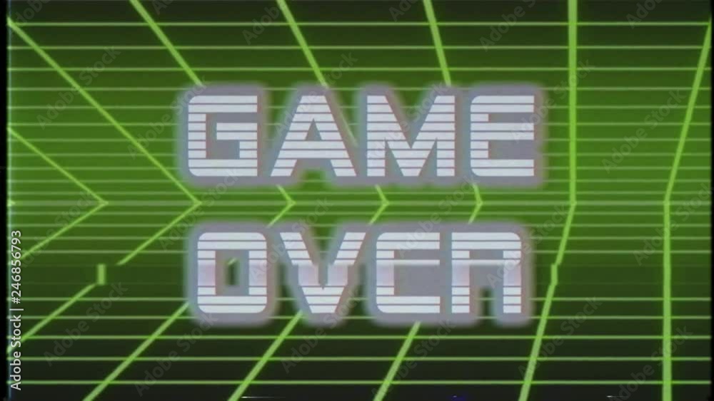 Animation of GAME OVER title appearing on a retro 80s 90s style ...