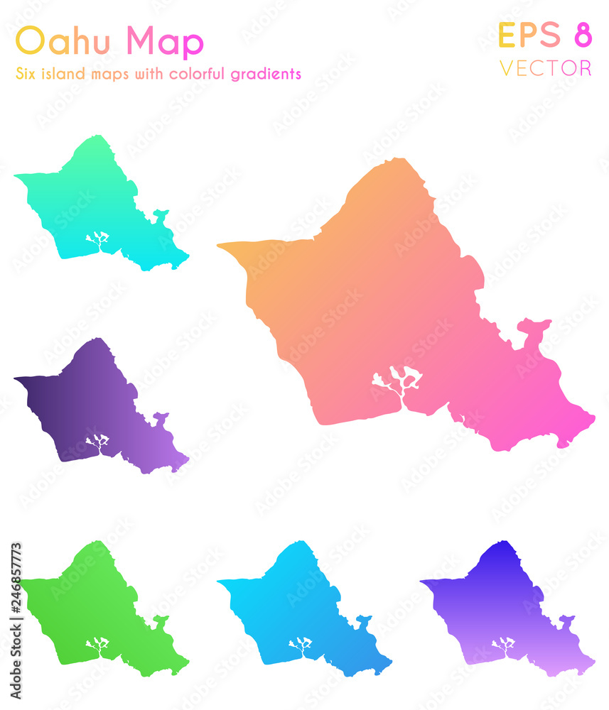 Map of Oahu with beautiful gradients. Attractive set of Oahu maps ...