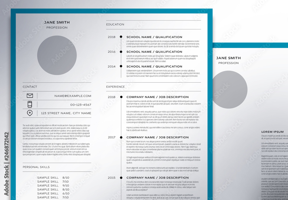 Resume Layout with Blue Border Stock Template | Adobe Stock