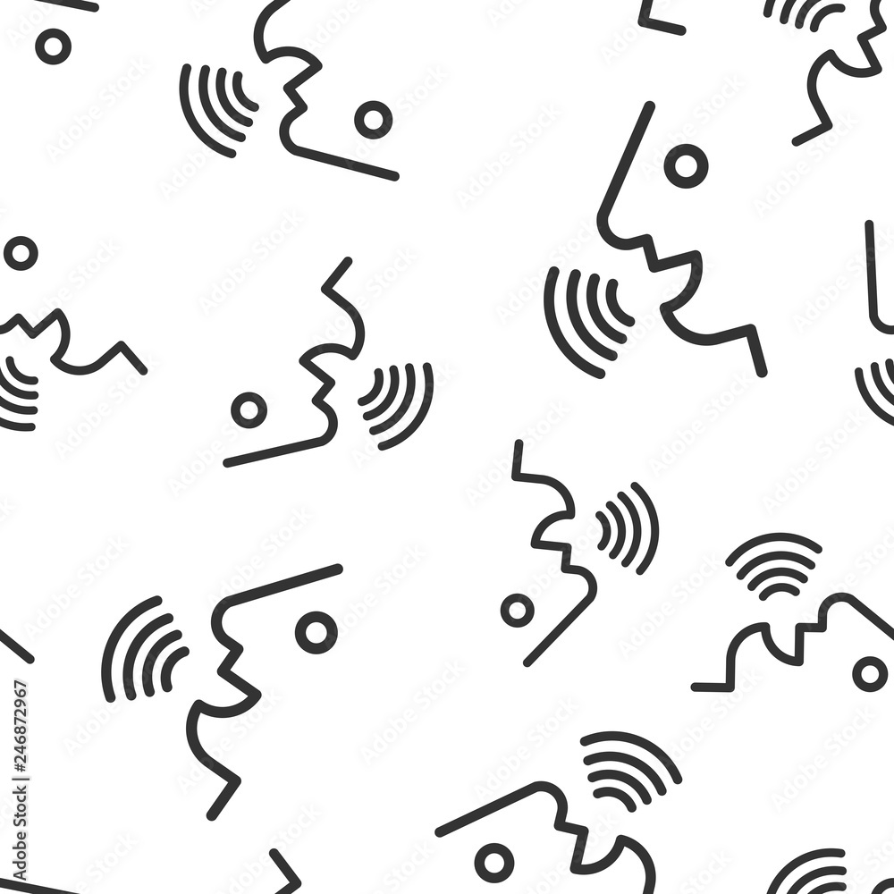 Voice command with sound waves icon seamless pattern background. Speak ...