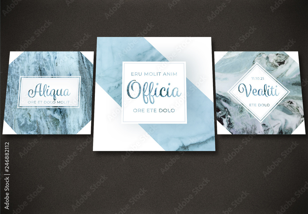 Social Media Post Layout Set with Marble Elements Stock Template ...