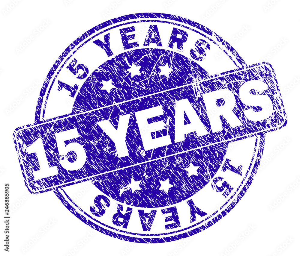 15 YEARS stamp seal watermark with distress texture. Designed with ...