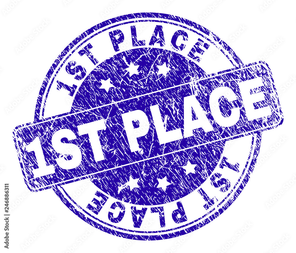 1ST PLACE stamp seal watermark with grunge style. Designed with rounded ...