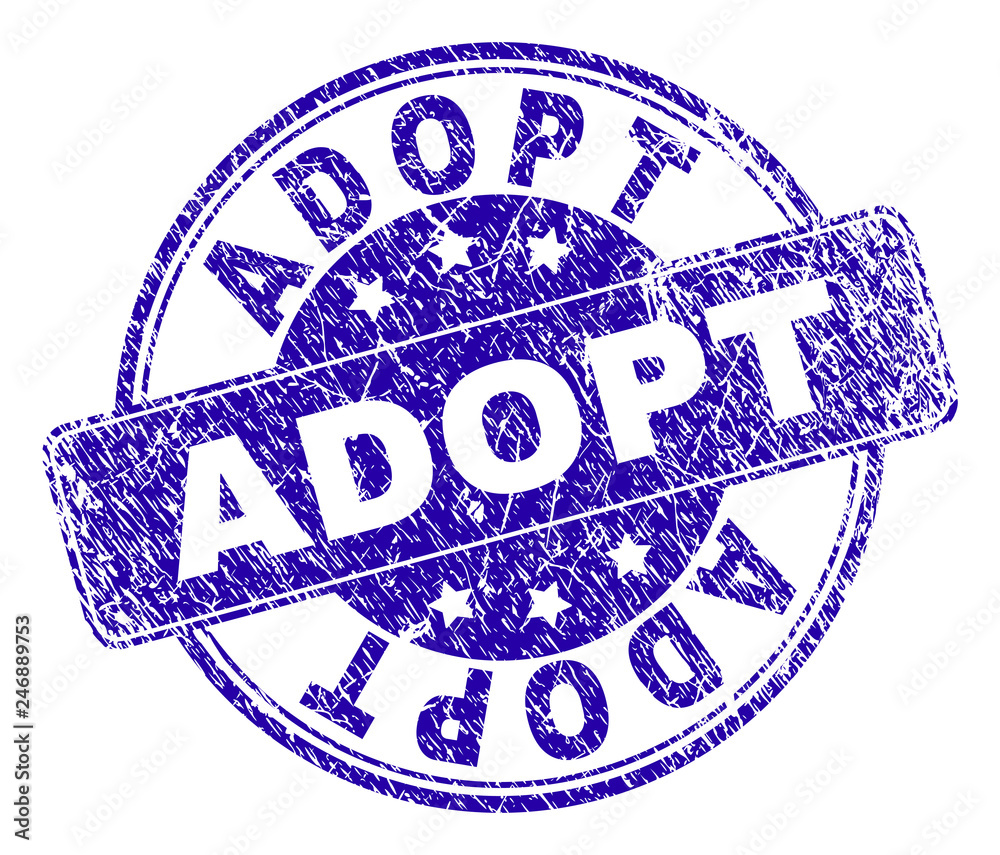ADOPT stamp seal watermark with grunge effect. Designed with rounded ...