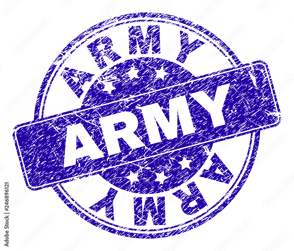 ARMY stamp seal watermark with distress texture. Designed with rounded ...