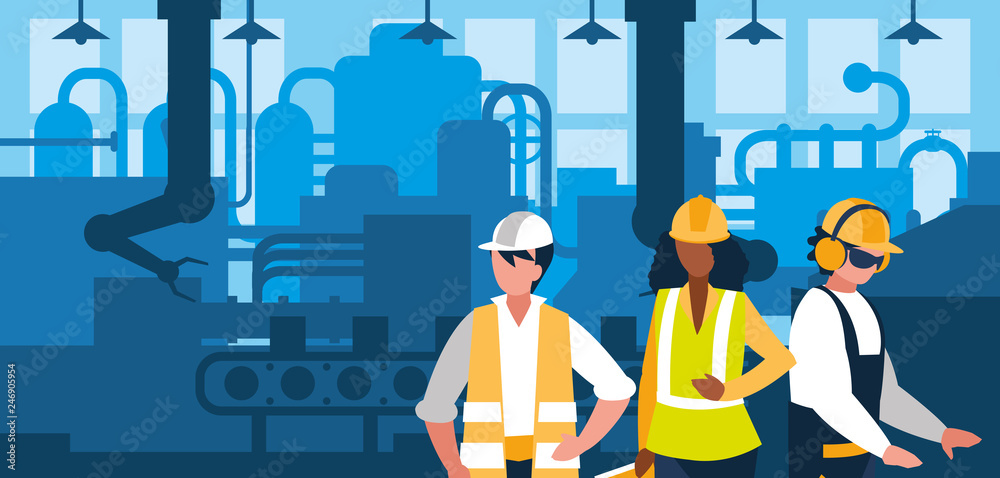 team work people in factory scene Stock Vector | Adobe Stock