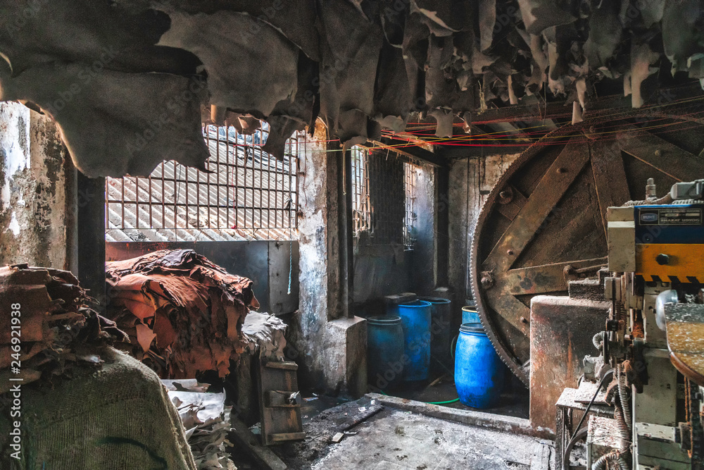 leather factory in the dharavi slum in bombay india Stock Photo | Adobe ...