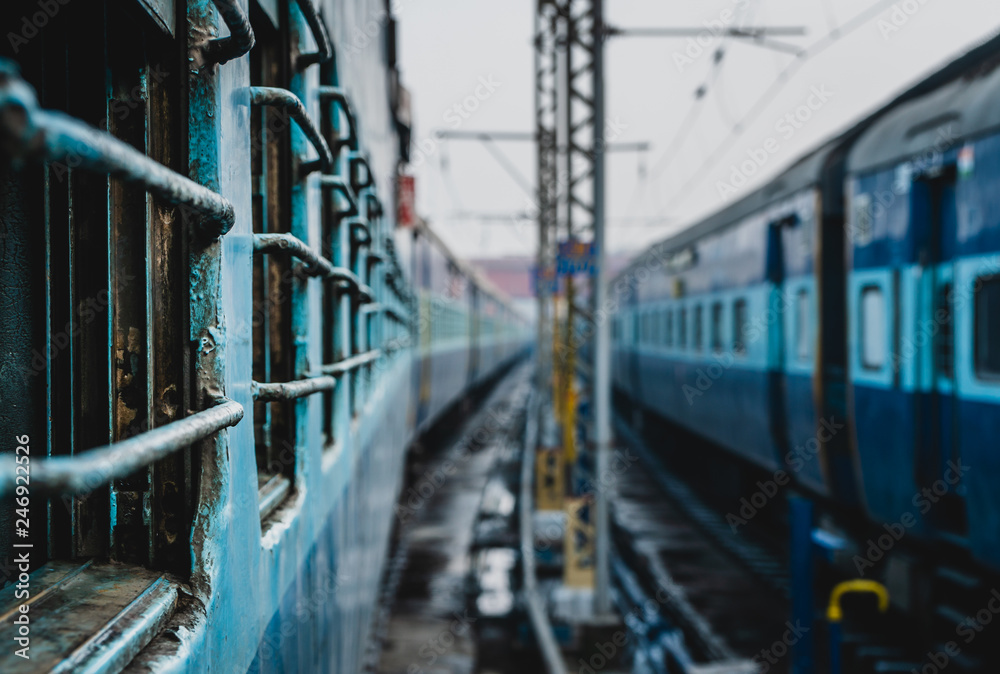 sleeper class train in india view from the window in a sunny day Stock ...