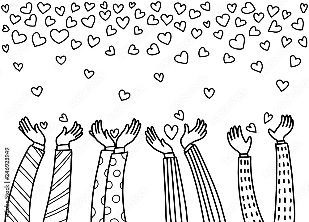 Men lift up their hands to receive the heart that is falling.hearts ...