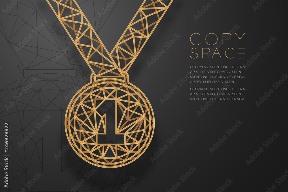 Medal number one shape shape wireframe polygon golden frame structure ...