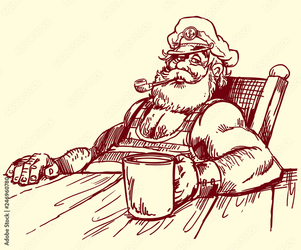 Captain. Hand drawn engraving Stock Vector | Adobe Stock