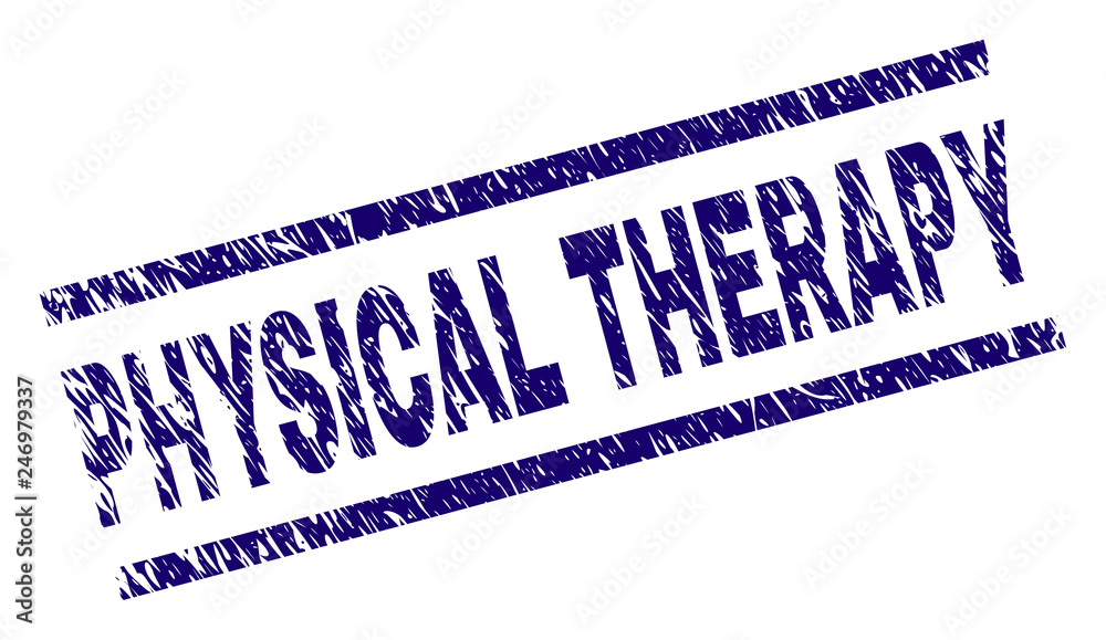 PHYSICAL THERAPY seal watermark with distress style. Blue vector rubber ...