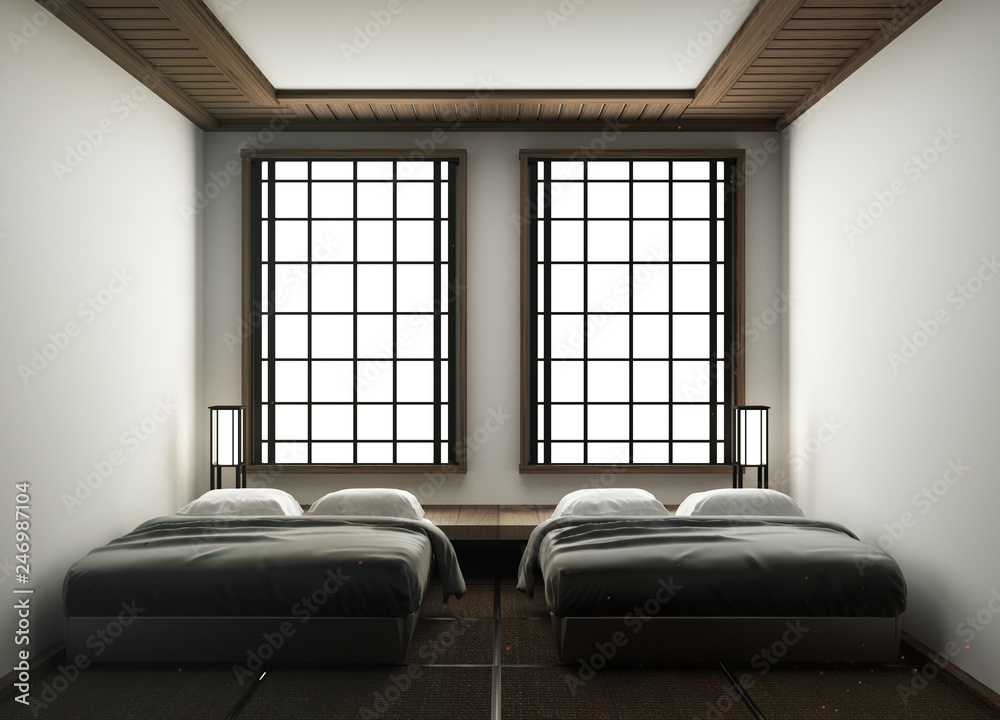 Japanese hotel room interior design-bedroom japanese style. 3D ...
