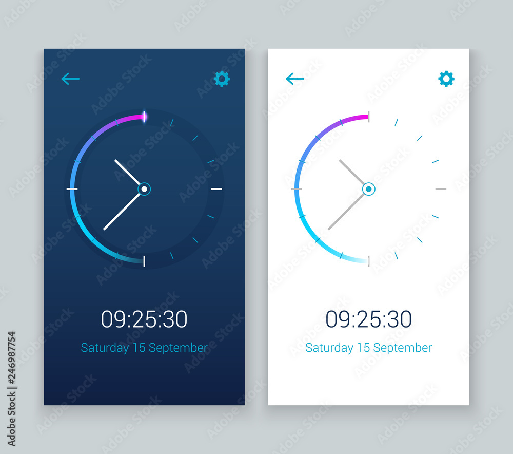 Clock mobile app concept UI design day and night. Clock user interface ...